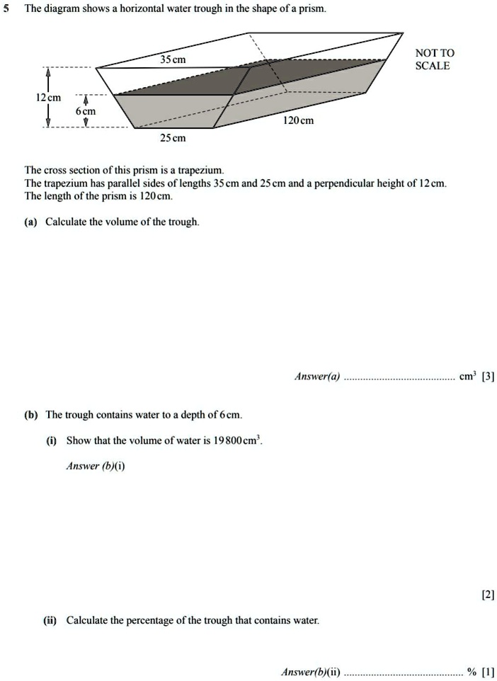 SOLVED: The diagram shows a horizontal water trough in the shape of a ...