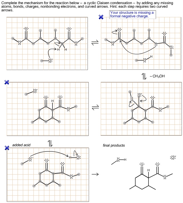 SOLVED: ' Help me Complete the mechanism for the reaction below - a cyclic Claisen condensation ...