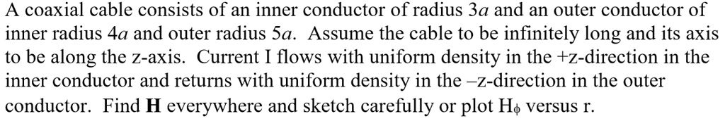 SOLVED: A coaxial cable consists of an inner conductor of radius 3a and ...
