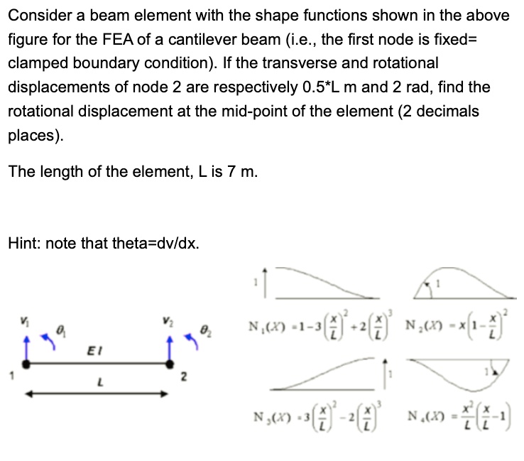 SOLVED: Consider a beam element with the shape functions shown in the ...