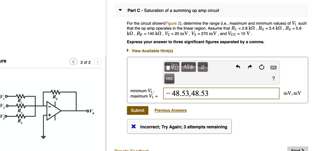 SOLVED: Part C - Saturation of a summing op amp circuit For the circuit shown (Figure 2 ...