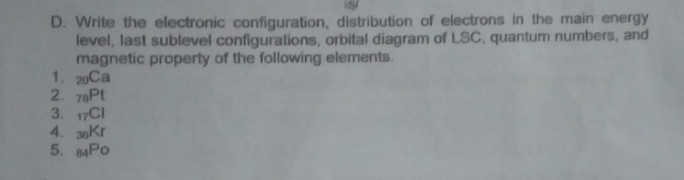 SOLVED: D. Write the electronic configuration, distribution of ...