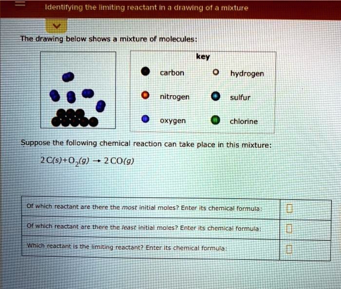 SOLVED: Identifylng the Ilmiting reactant In ; dawing ota mixture The ...