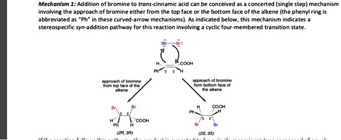 SOLVED: Medignism 1: Addition of bromine trans-cinnamic acid can be ...