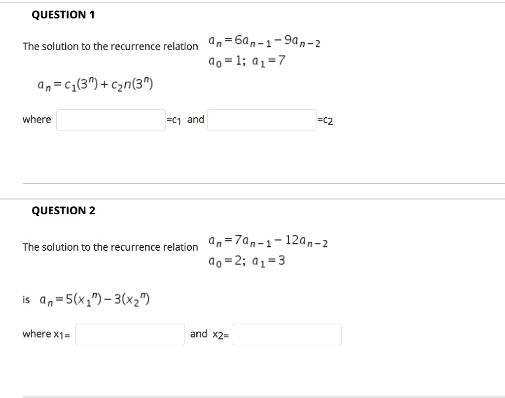 The Solution To The Recurrence Relation An 6an 1 9an 2 Ao 1 A1