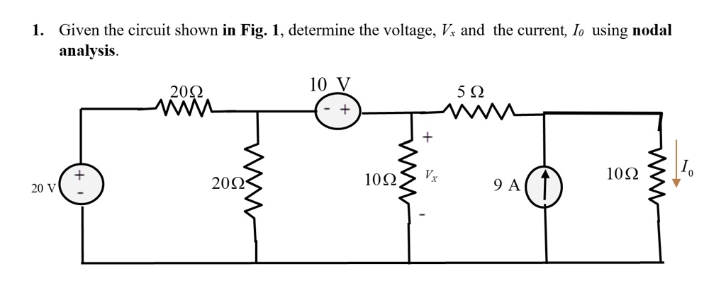 1. Given the circuit shown in Fig. 1, determine the voltage, Vx and the current, I0 using nodal ...