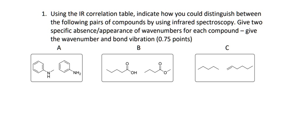 SOLVED: Using the IR correlation table, indicate how you could distinguish between the following ...