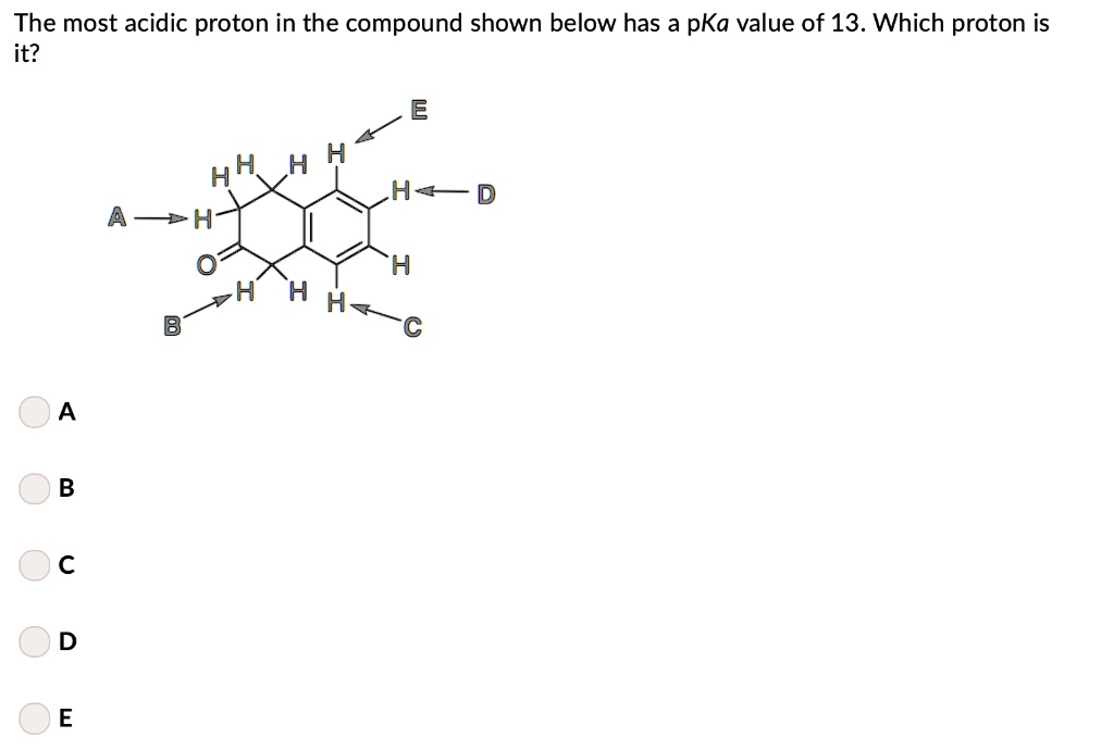 SOLVED: The most acidic proton in the compound shown below has a pKa value of 13. Which proton ...
