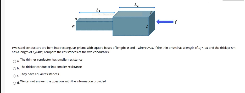 SOLVED: Two steel conductors are bent into rectangular prisms with square bases of lengths a and ...