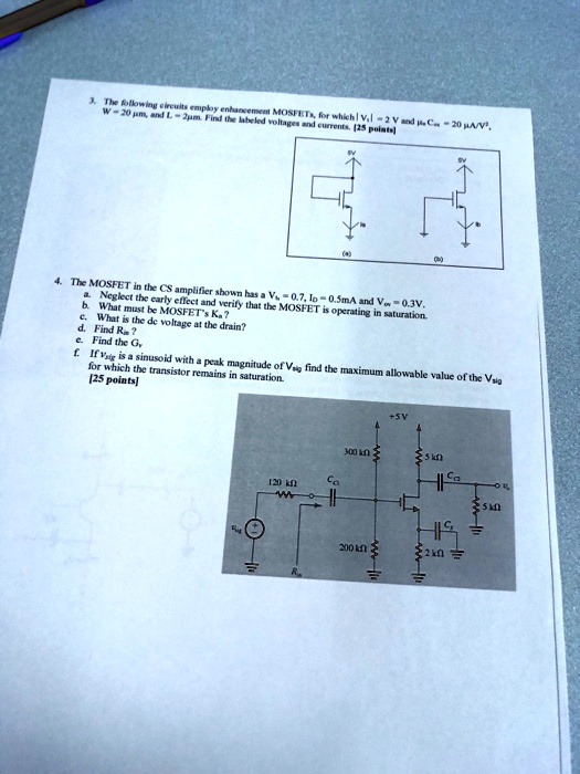 3. The following circuits employ enhancement MOSFETs, for which Vt = 2V ...