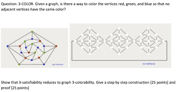 SOLVED: Question: 3-COLOR. Given a graph, is there a way to color the ...
