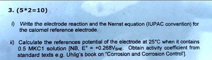 3 5210 write the electrode reaction and the nernst equation iupac ...