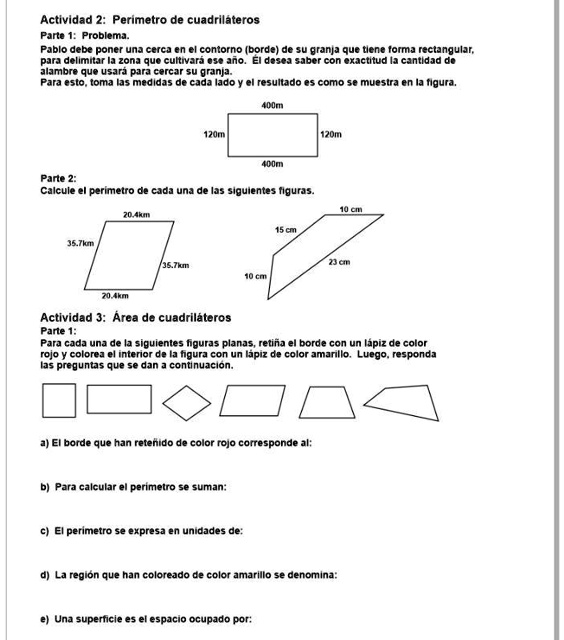 SOLVED: calcule el perimetro de cada una de las siguientes figuras ...