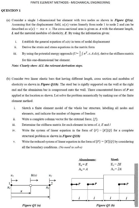 finite element methods mechanicalengineering question1 a consider a single 1 dimensional bar ...