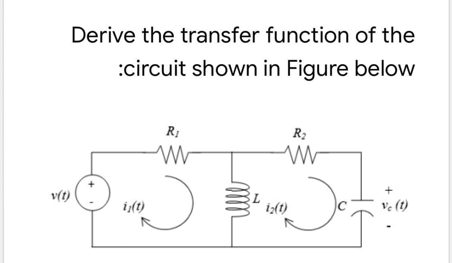 Derive the transfer function of the :circuit shown in Figure below RI WW R2 WM + Vc(t) v(t) i(t ...