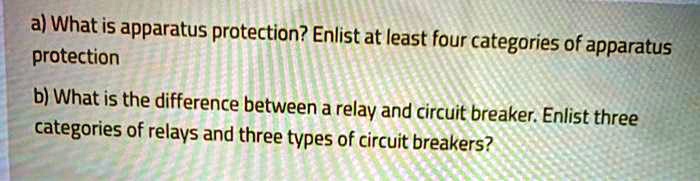 a) What is apparatus protection? Enlist at least four categories of apparatus protection b) What ...