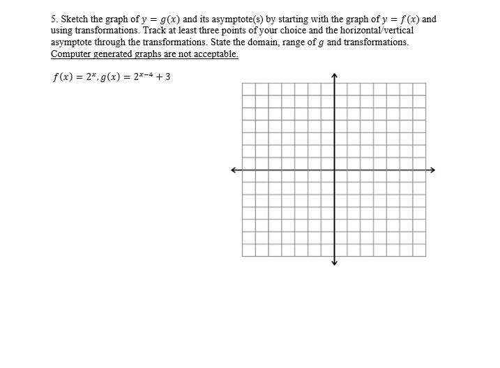 5. Sketch the graph of y=g(x) and its asymptote(s) by starting with the graph of y=f(x) and ...