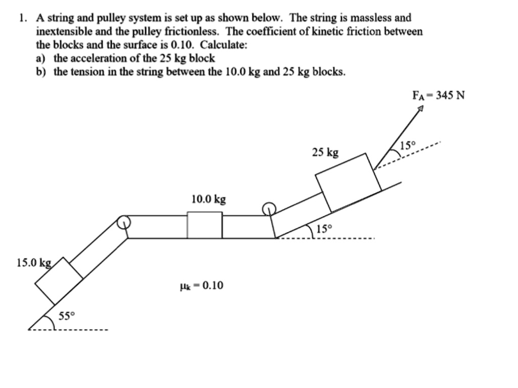 1. A string and pulley system is set up as shown below. The string is massless and inextensible ...