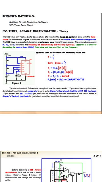 REQUIRED MATERIALS: Multisim Circuit Simulation Software 555 Timer Data ...