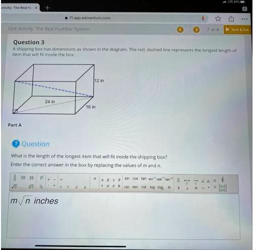 SOLVED: 'A shipping box has dimensions as shown in the diagram. The red ...