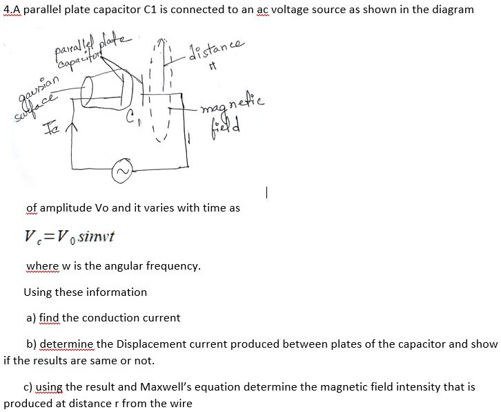 SOLVED: A parallel plate capacitor C1 is connected to an AC voltage ...