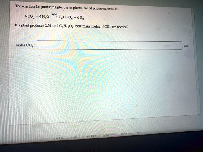 SOLVED: The reaction for producing glucose in plants, called ...