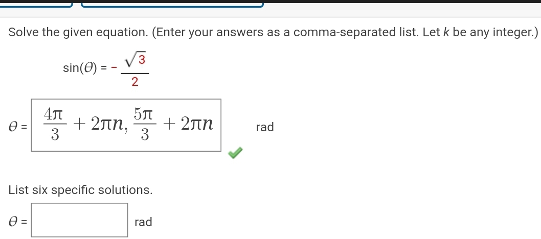 SOLVED: Solve the given equation. (Enter your answers as a comma-separated list. Let k be any ...