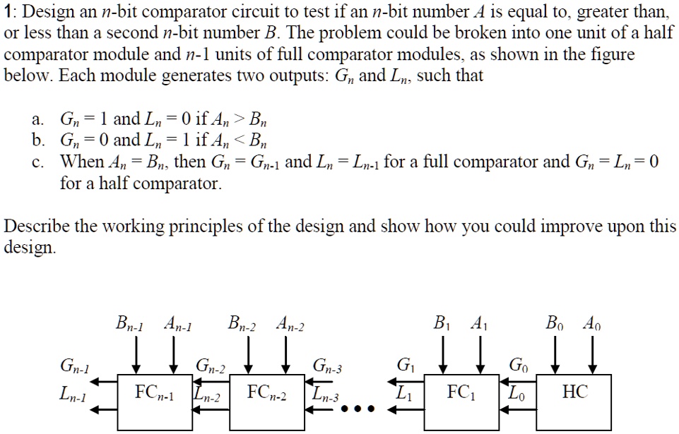 Solved Design An N Bit Comparator Circuit To Test If An N Bit Number A Is Equal To Greater