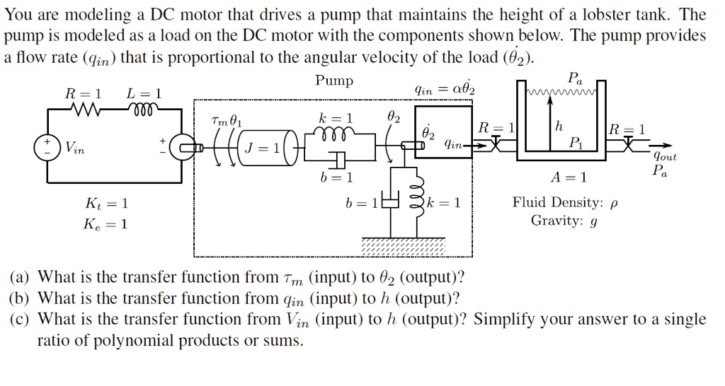 You are modeling a DC motor that drives a pump that maintains the ...