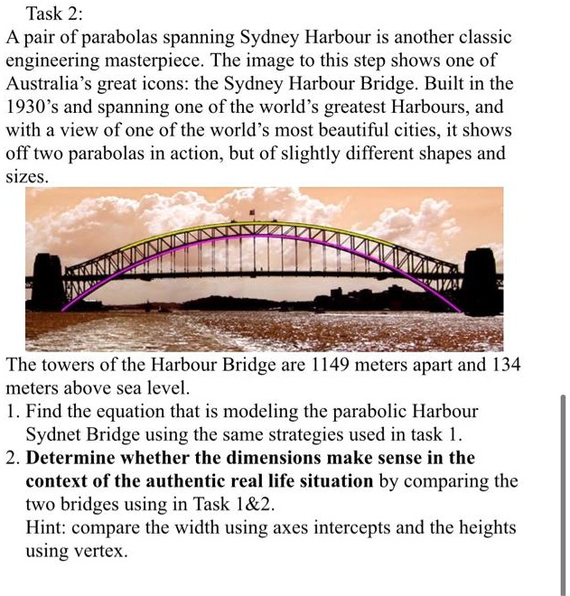 SOLVED:Task 2: pair of parabolas spanning Sydney Harbour is another ...