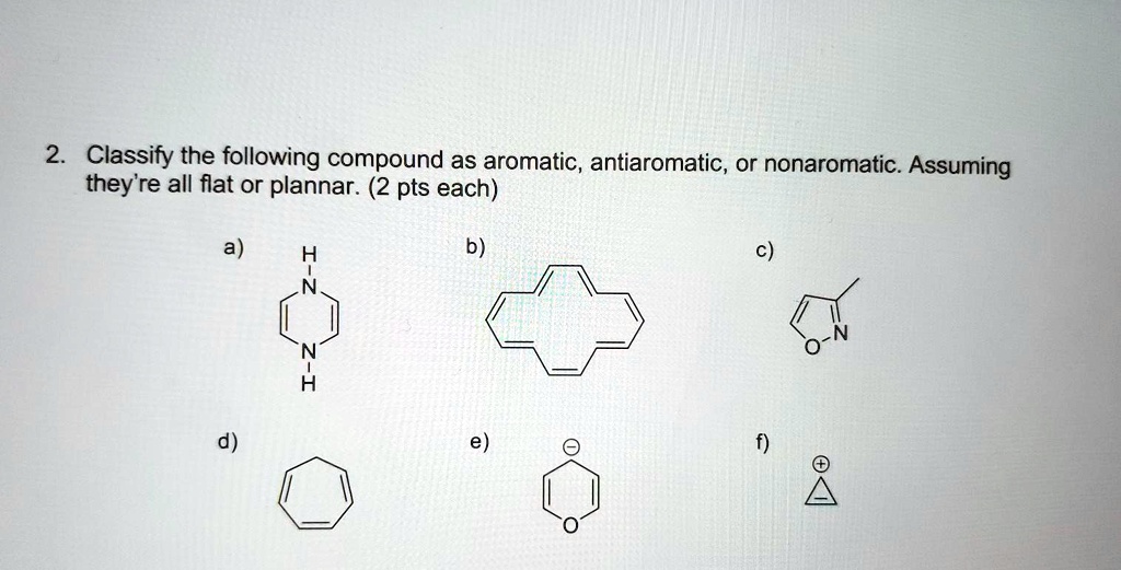 2. Classify the following compound as aromatic, antiaromatic, or nonaromatic. Assuming they're ...