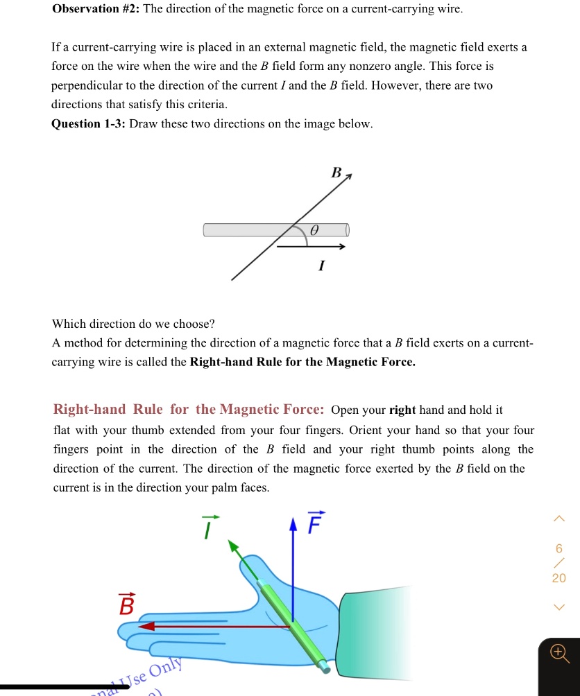 SOLVED: Observation #2: The direction of the magnetic force on current ...