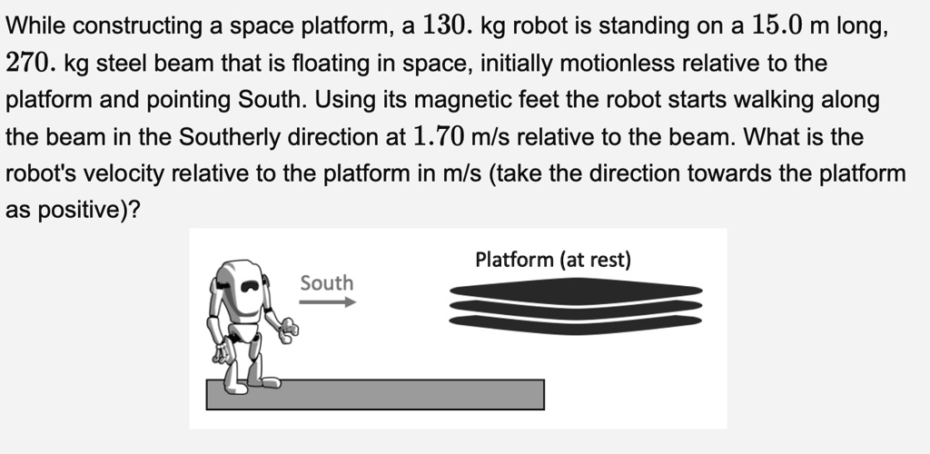 [GET ANSWER] While constructing a space platform, a 130. kg robot is standing on a 15.0 m long ...