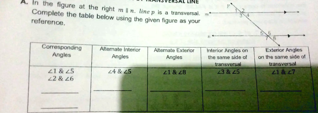SOLVED: A:In the figure BOCTJAL LINE at the right Complete the m Il n. line p is table below ...