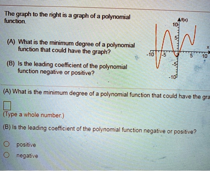 SOLVED: The graph to the right is a graph of a polynomial function. (A) What is the minimum ...