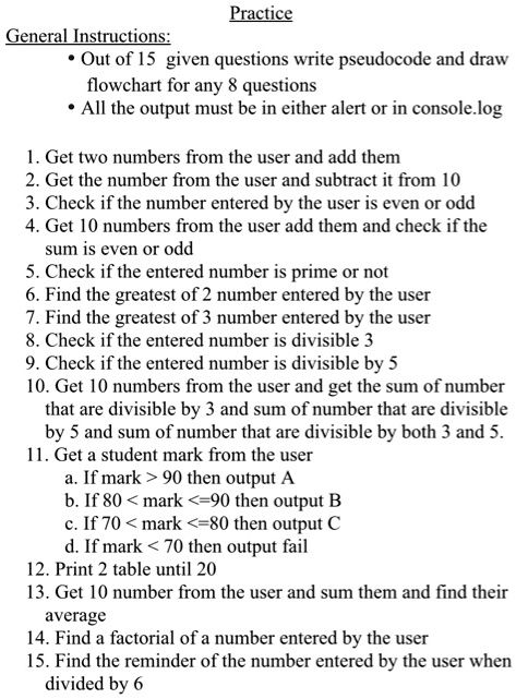 Solved General Instructions Out Of The 15 Given Questions Write Pseudocode And Draw A