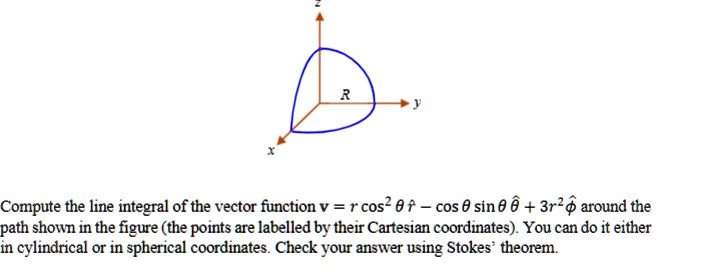 SOLVED: Compute the line integral of the vector function v = r cos2 - cos sin +3r2 around the ...