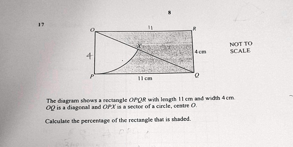 17 4 P X 11 11 cm 8 R 4 cm NOT TO SCALE The diagram shows a rectangle ...
