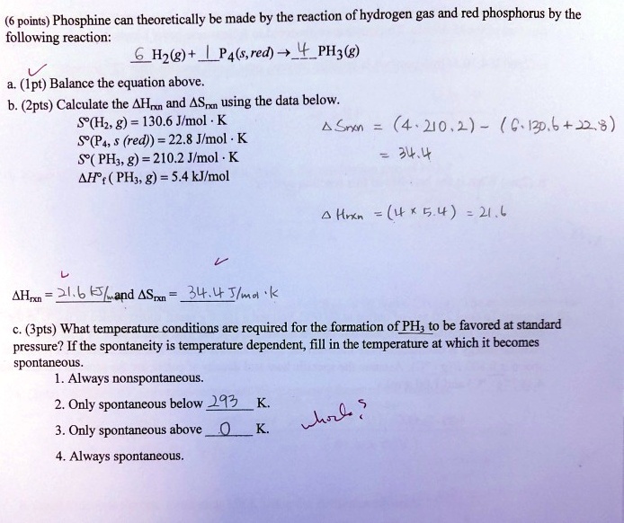 SOLVED:points) Phosphine can theoretically be made by the reaction of hydrogen gas and red ...