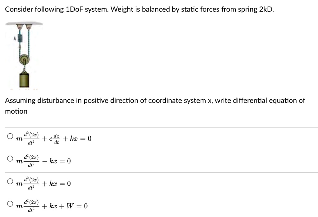 SOLVED: Consider the following 1-DoF system. The weight is balanced by ...