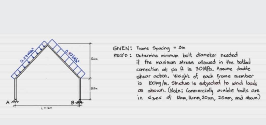 SOLVED: GIVEN: Frame Spacing =3 m REQ'O: Determine minimum bolt ... SOLVED: GIVEN: Frame Spacing =3 m REQ'O: Determine minimum bolt ...
