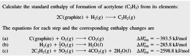 SOLVED: Calculate the standard enthalpy of formation of acetylene (CH4 ...