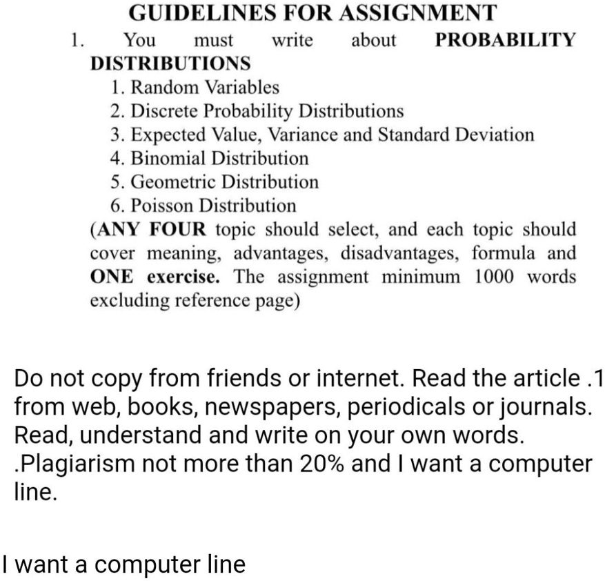guidelines for assignment 1 you must write about probability distributions 1 random variables 2 ...