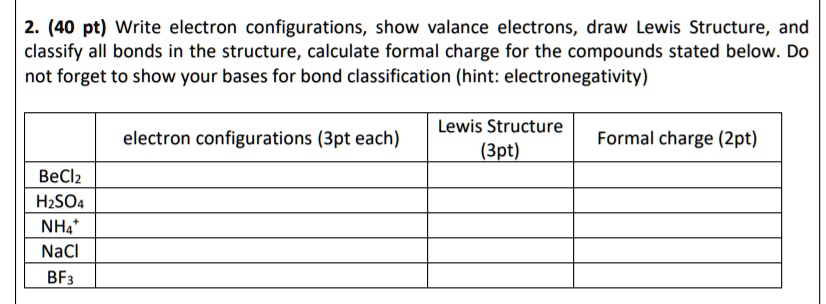 2 40 pt write electron configurations show valance electrons draw lewis ...