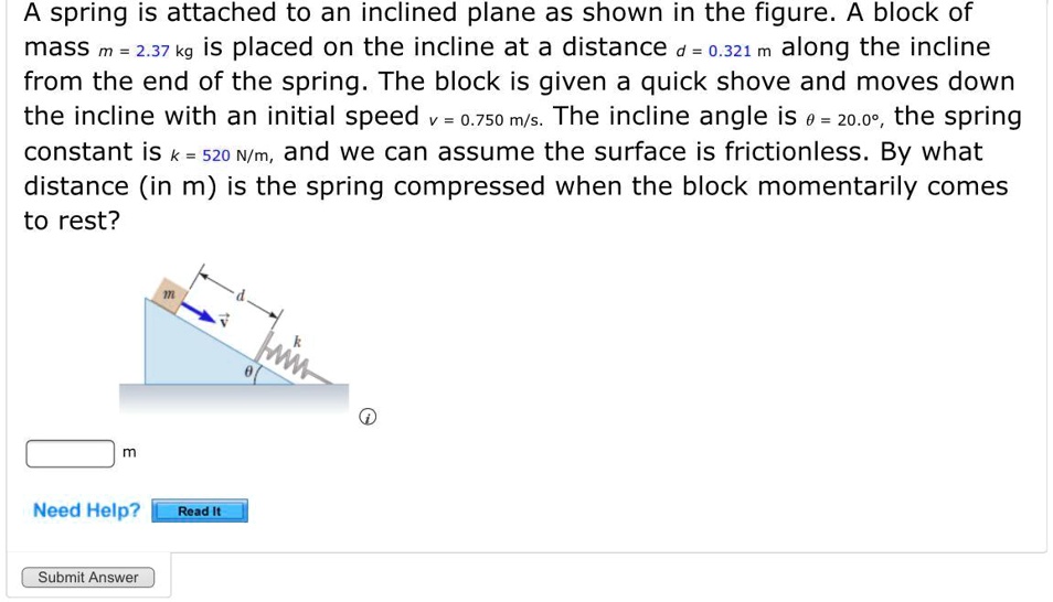 A spring is attached to an inclined plane as shown in the figure. A ...