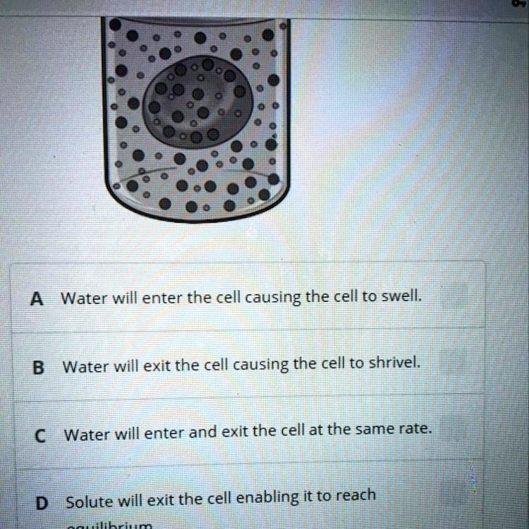 a water will enter the cell causing the cell to swell b water will exit the cell causing the ...