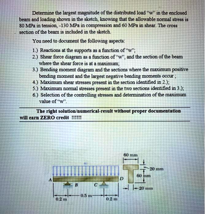 SOLVED: Determine the largest magnitude of the distributed load win the ...