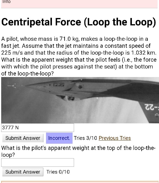into centripetal force loop the loop a pilot whose mass is 710 kg makes ...