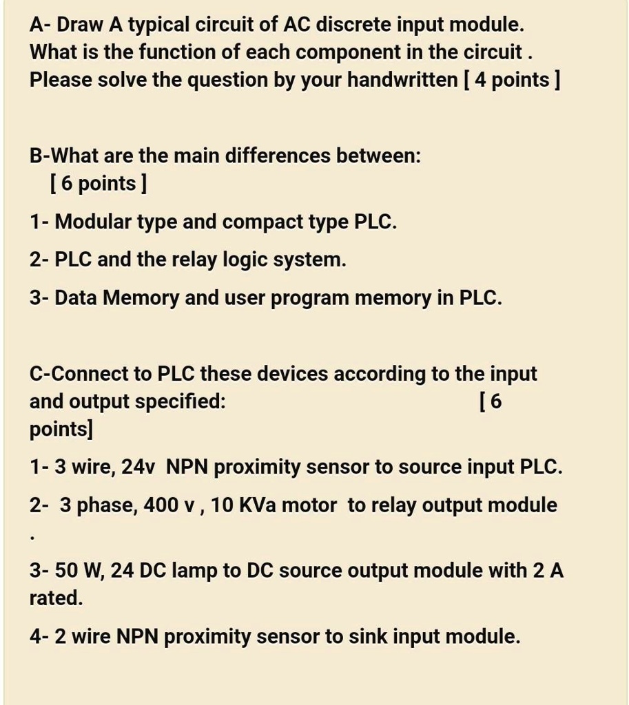 Solved A Draw A Typical Circuit Of An Ac Discrete Input Module What Is The Function Of Each