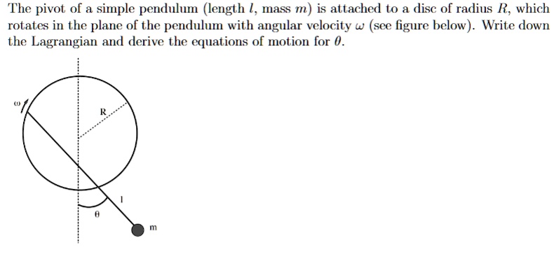 SOLVED: The pivot of a simple pendulum (length l, mass m) is attached to a disc of radius R ...
